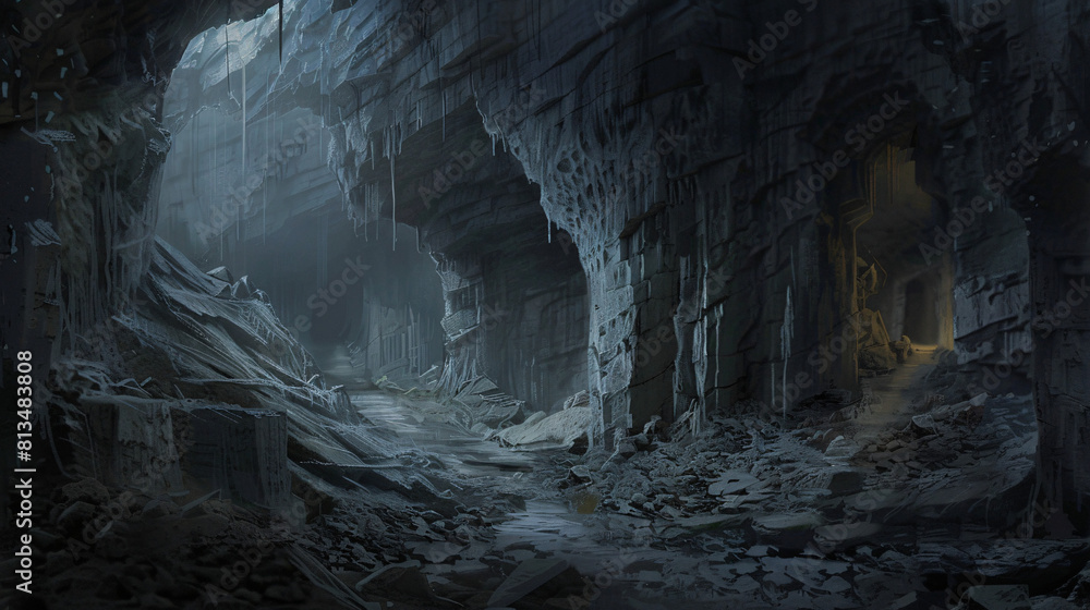 Mystical Underground Cave with Luminous Pools Stock Illustration ...