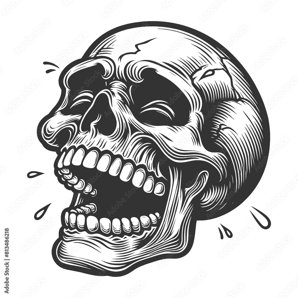 Cartoon laughing Human Skull sketch engraving generative ai fictional ...