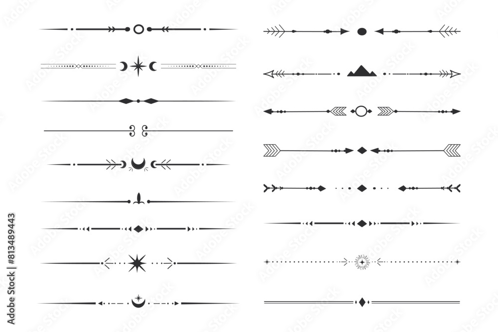 Set tribal ethnic arrow dividers, native indian bow boho in doodle ...