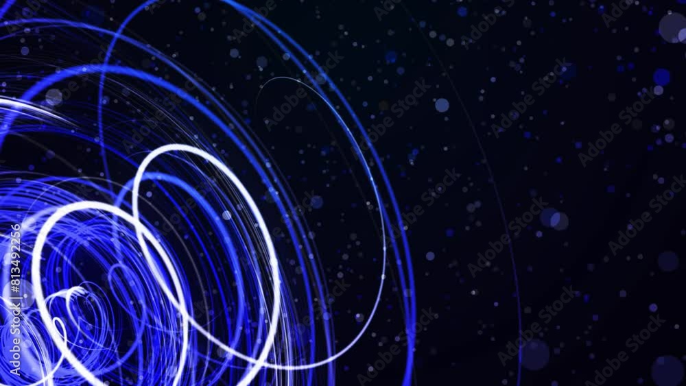 Flow of lines twisted and form round structure. Light streaks or blue ...