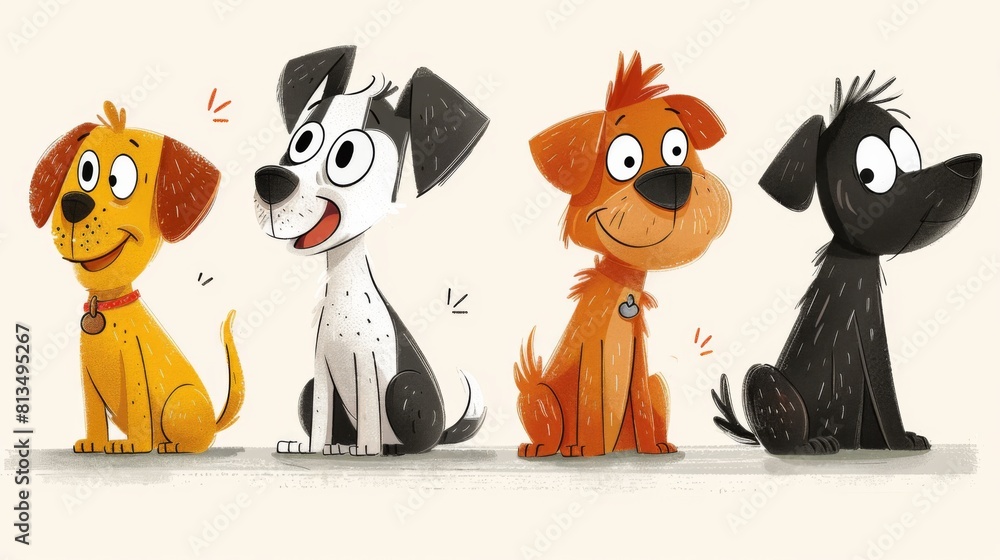 Vector illustration of cartoon dogs in various weight stages, with cute ...