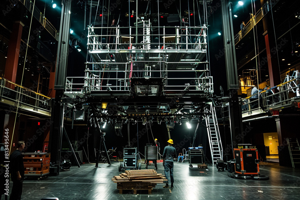 A Live stage production being built in a center stage type venue Stage ...