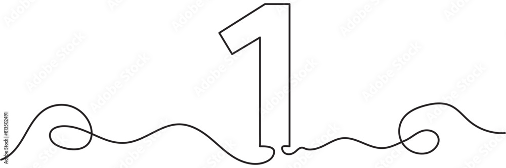 Number 1. One line continuous number 1. Line art, outline, single line ...