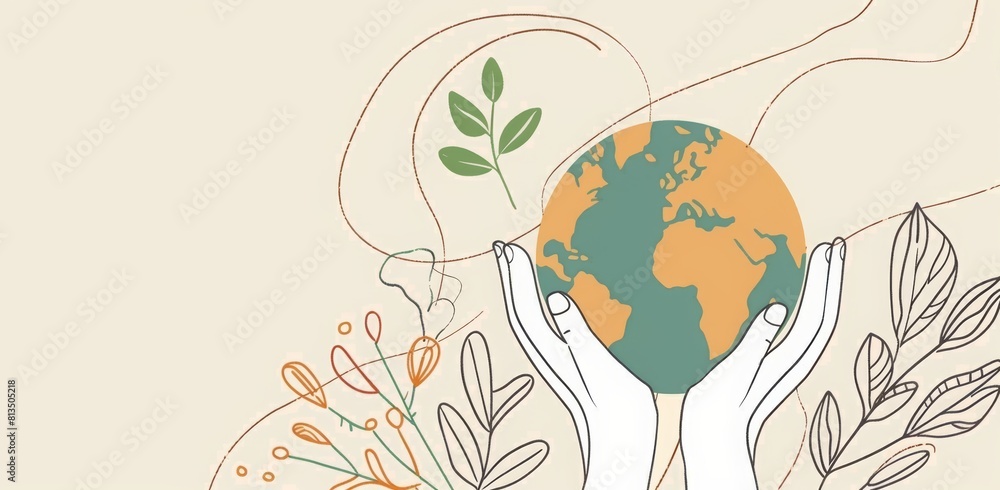 World environment day background with earth in hands and plant. One ...