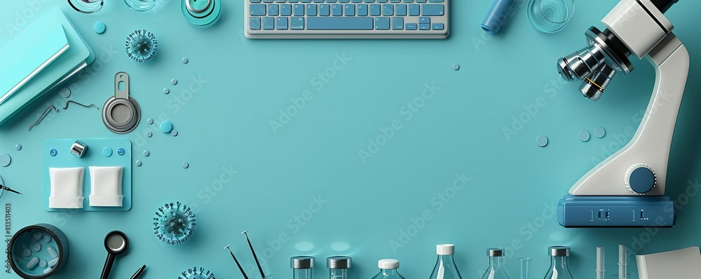 Virus detection flat design top view laboratory theme 3D render ...