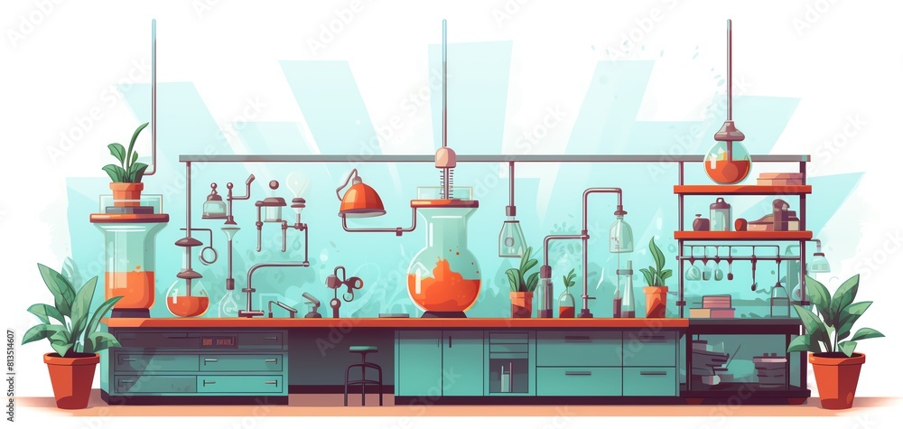 Science flat design side view laboratory theme cartoon drawing ...