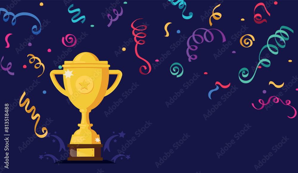 The golden cup stands on a podium with confetti scattering in the air ...