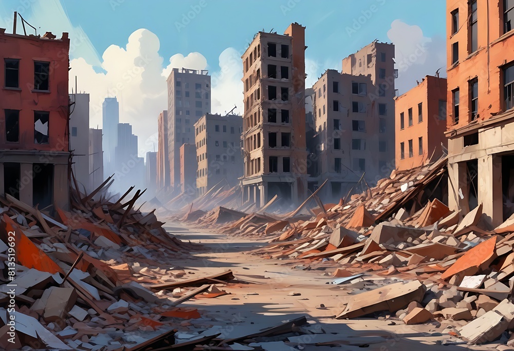 Destroyed City with Abandoned Town, Ruins Apocalypse, Deserted City ...