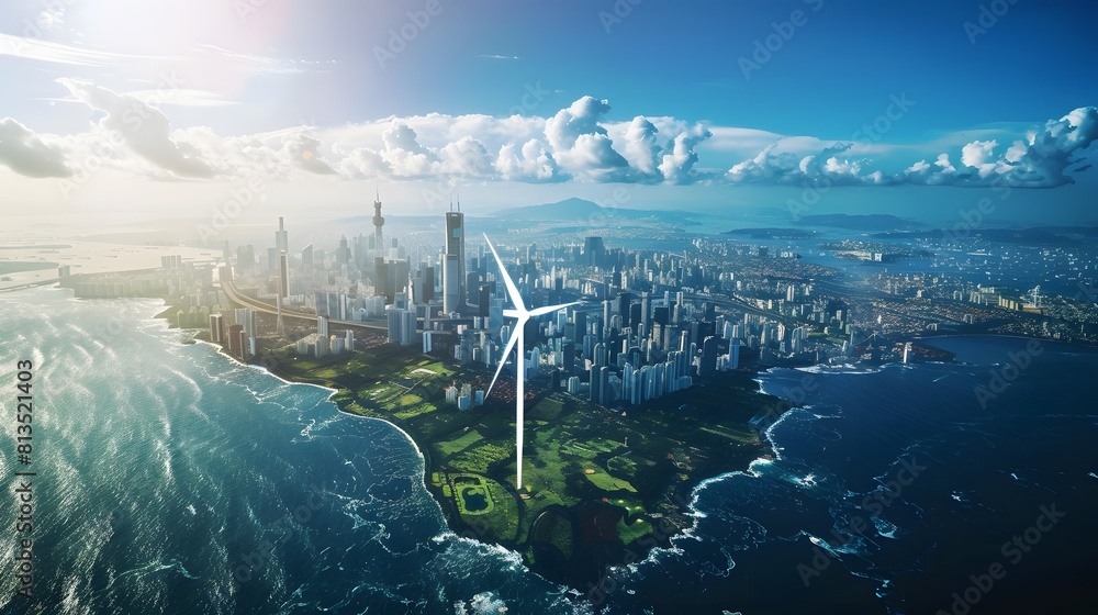Wind turbines amidst mountain landscapes, by lakes, and along rivers ...