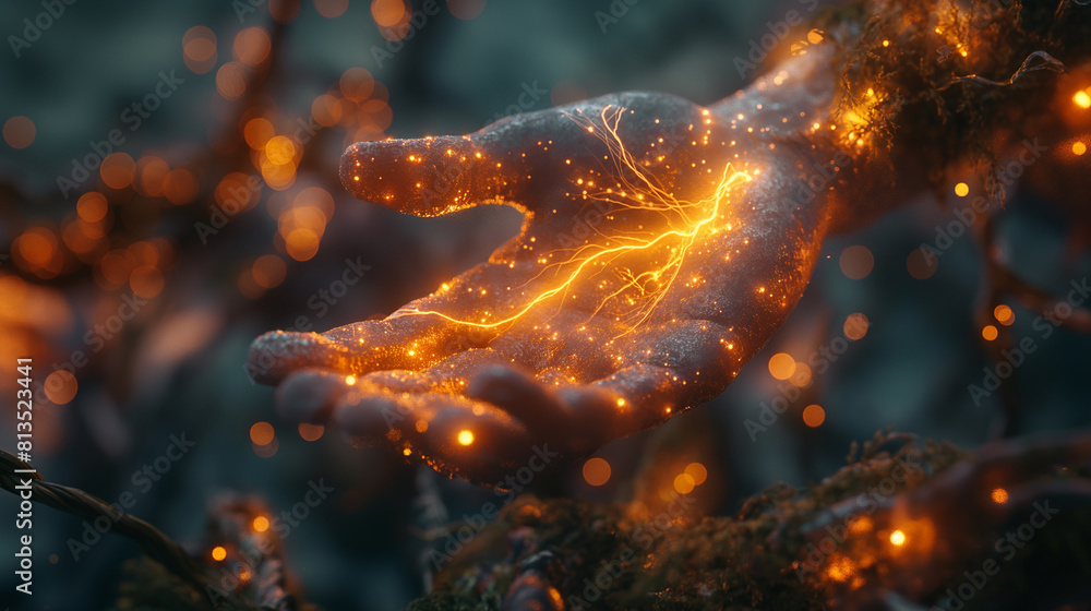 A dramatic photograph capturing the moment of revelation as a hand ...