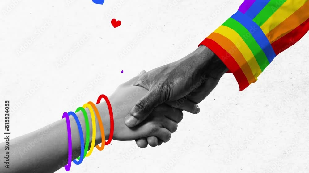 Stop motion. Animation. Two hands holding each other wearing friendship ...