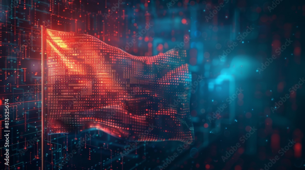 Illustration of a flag with intrusion detection system icons, side view ...