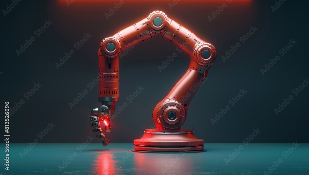 Frame the robotic arm against a minimalist backdrop, leaving room for ...