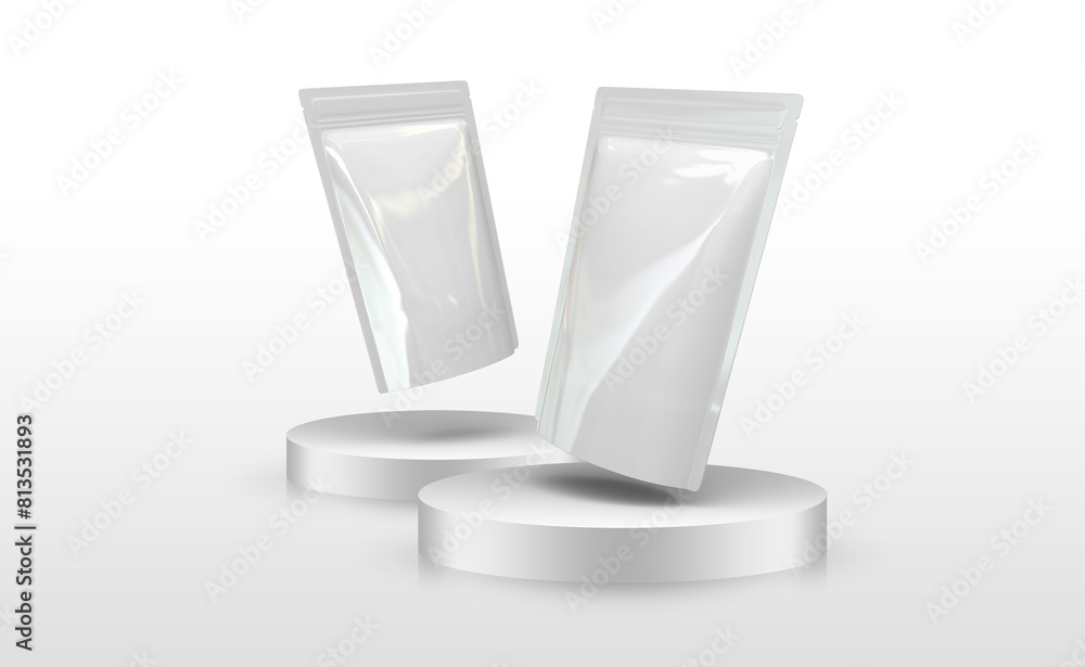 3D Illustration of food pouch packaging mockup with white background ...