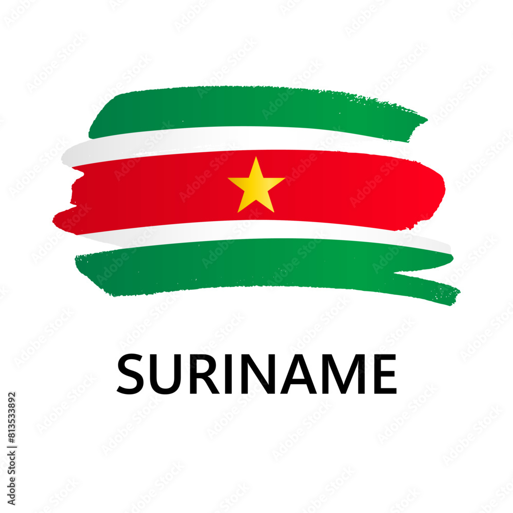 National symbols - flag of Suriname isolated on white background. Hand ...