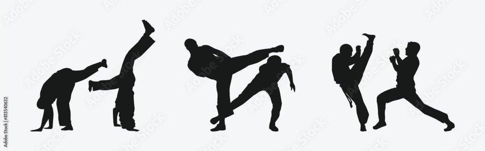 Capoeira silhouettes set. Brazilian martial arts. Self-defense ...