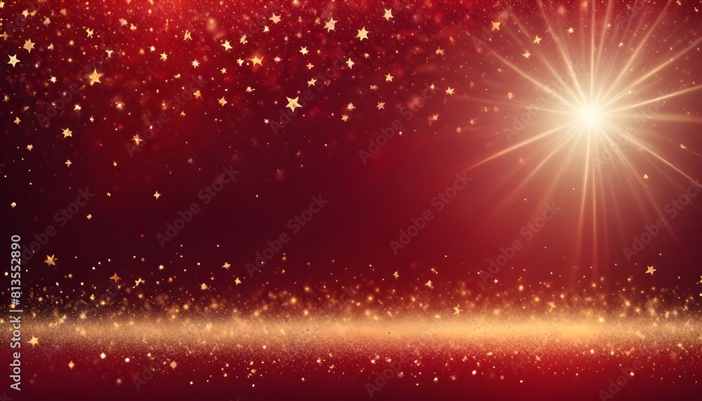 4th July Background in red with stars and shimmering confetti. Abstract ...