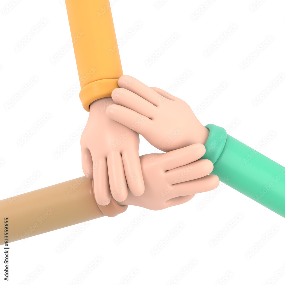 Transparent Backgrounds Mock-up.Three human join hands together ...