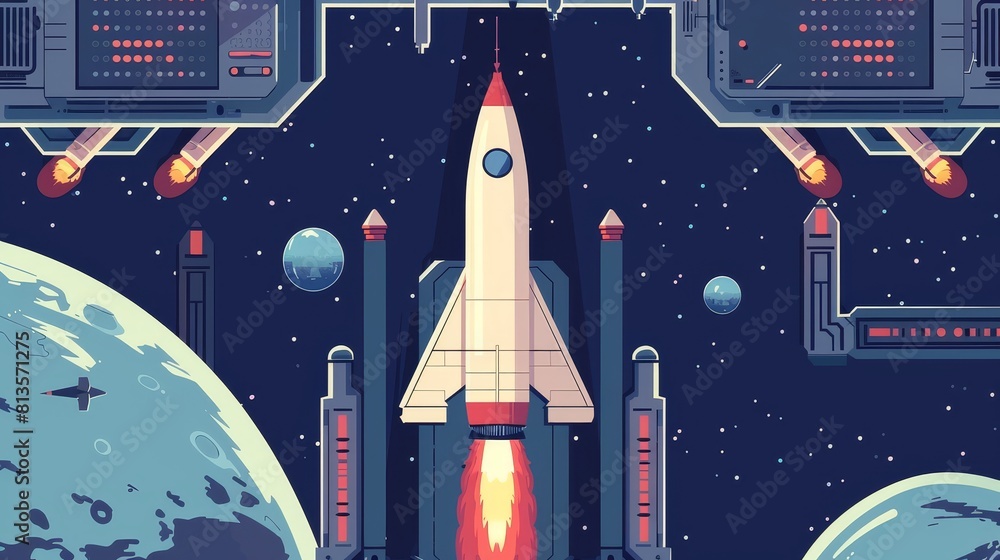 Authentic missile launch flat design top view high stakes operation ...