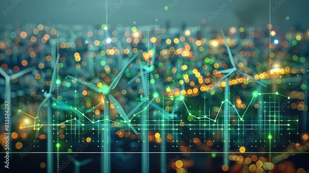 Stock market graphs and economic data visualized with icons of solar ...