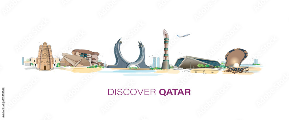 Qatar Skyline view for the city vector illustration. Qatar Doha most ...
