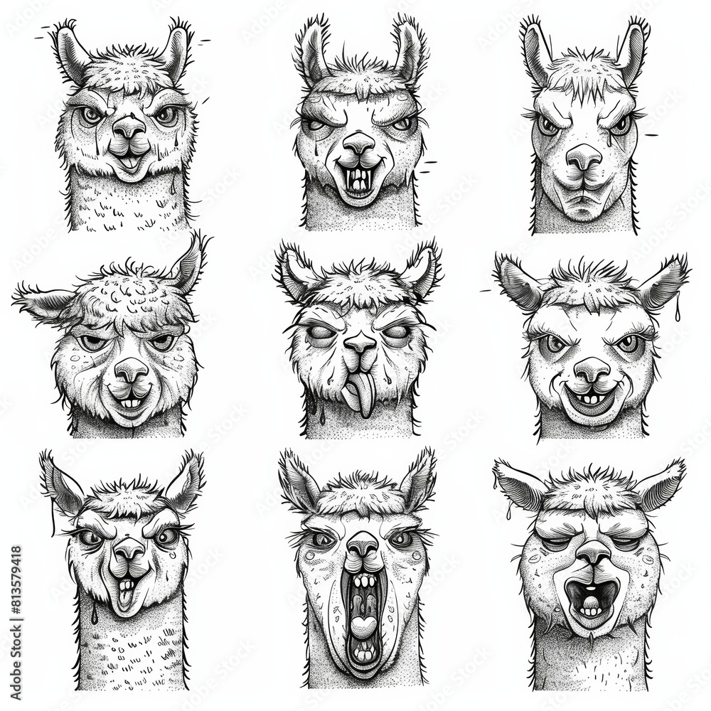 Alpaca Character Set with Different Facial Expressions Stock ...