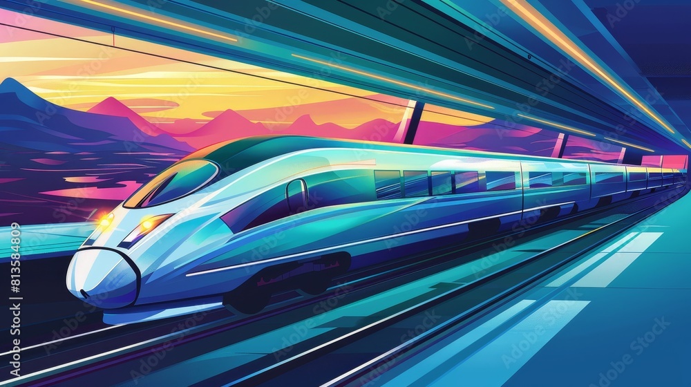Vector Art of a highspeed train journey, with a sleek design and ...