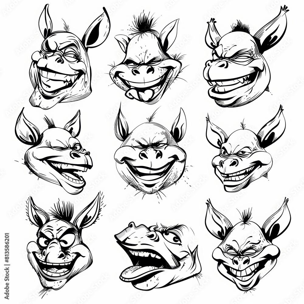 Angry and Cute Donkey Emotions Storytelling Set Stock Illustration ...