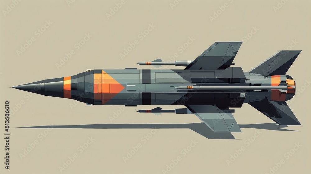 Detailed cruise missile flat design front view modern warfare theme 3D ...