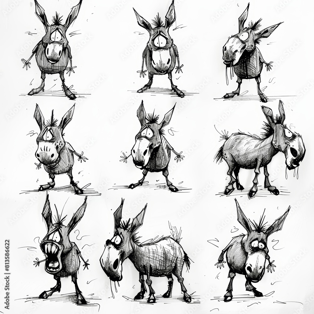Angry and Cute Donkey Emotions Storytelling Set Stock Illustration ...