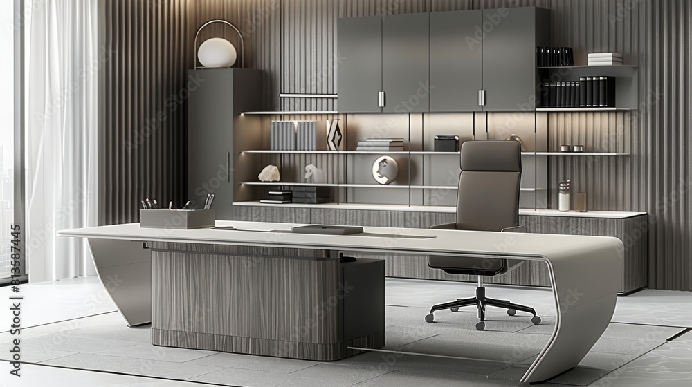 Modern simple desk design, with a light gray and white color ...