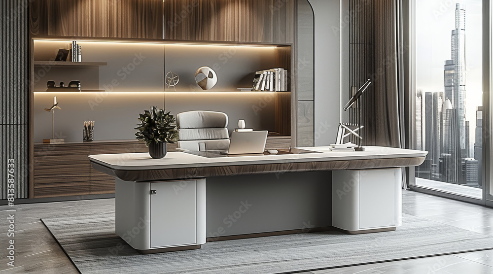 Modern simple desk design, with a light gray and white color ...