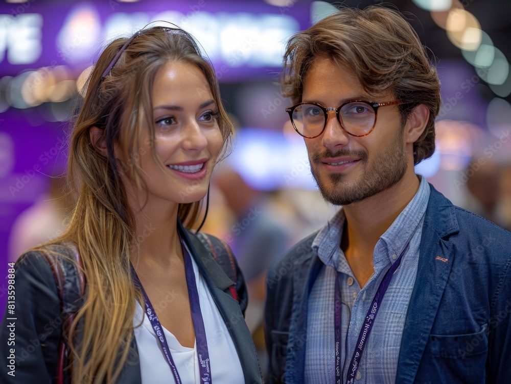 Professional business team discussing at conference expo event ...