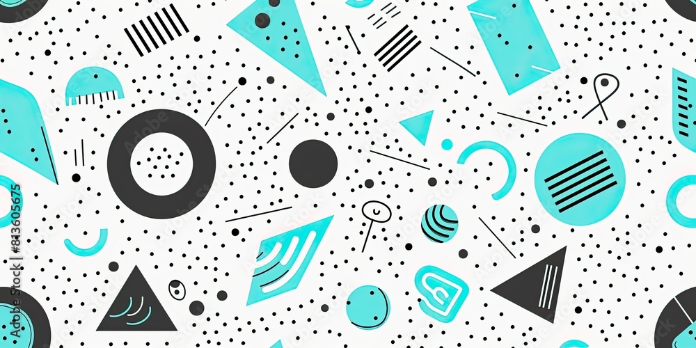80s style pattern with simple shapes and lines on a white background ...