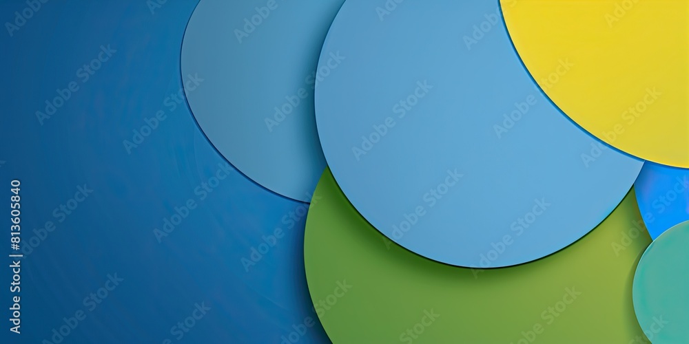 A minimalistic flat color background with blue, green and yellow paper ...