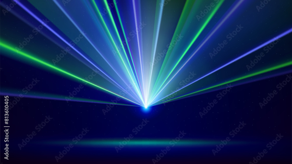 Vetor de Laser light show. Bright led laser beams, dj light party ...
