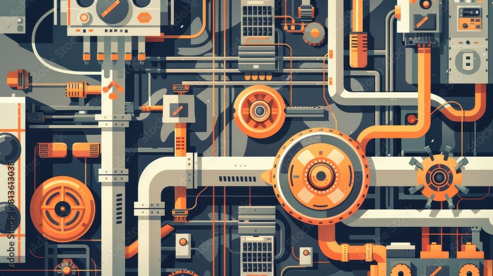 Machinery maintenance flat design top view operational efficiency theme ...