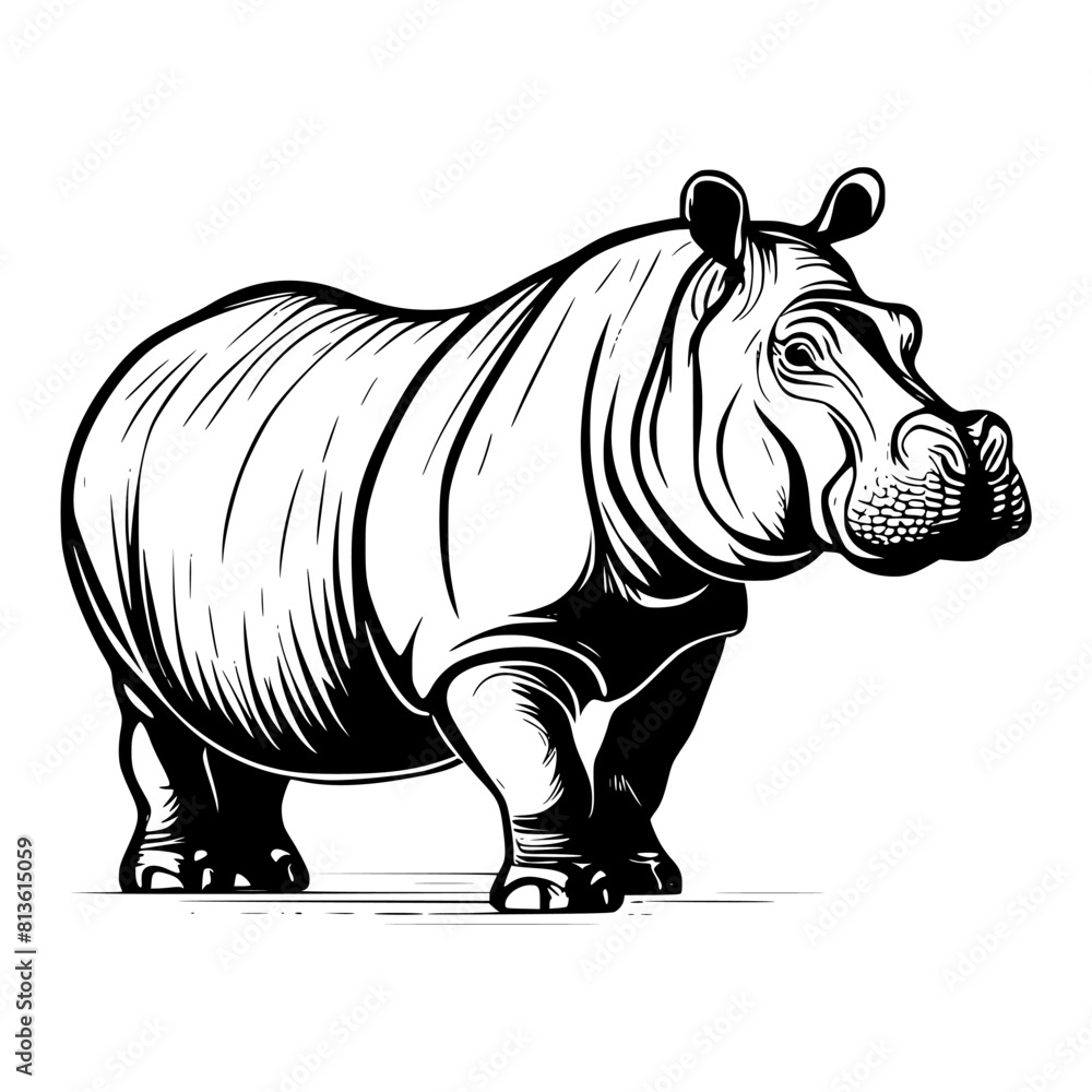 Vector illustration of a black and white hippo logo design on a white ...