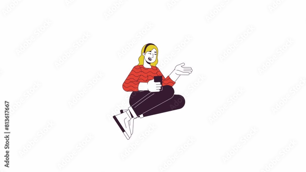 Plus sized caucasian woman sitting with drink line 2D character ...