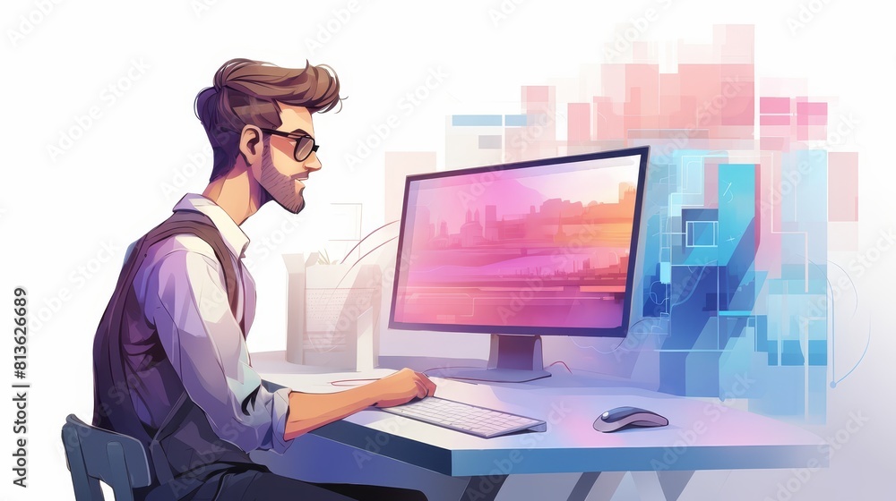 Realistic software engineer flat design side view coding process theme ...