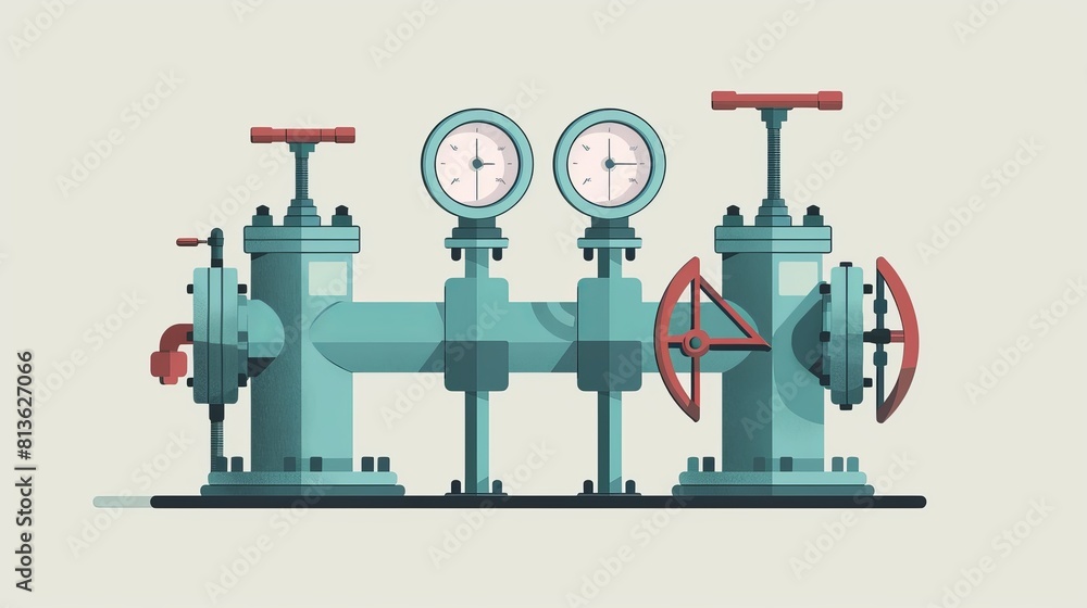 Pressure valves flat design front view gas control theme cartoon ...