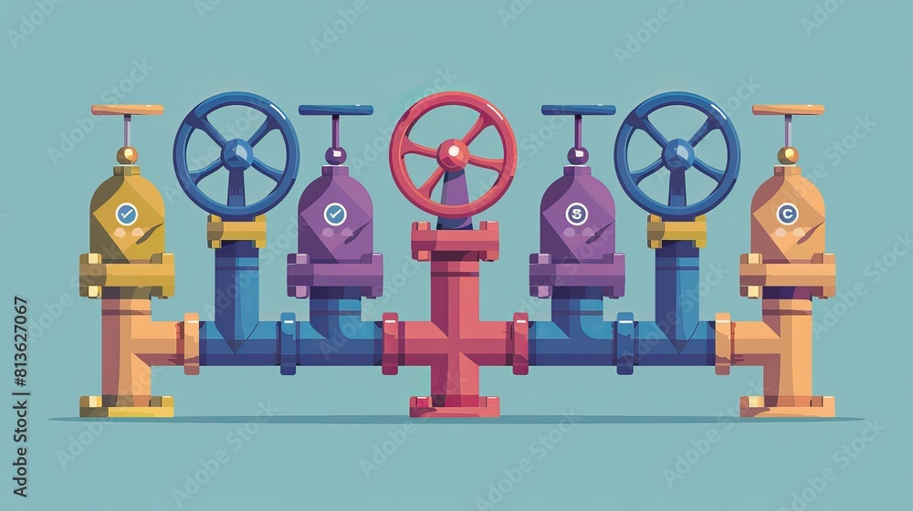 Pressure valves flat design front view gas control theme cartoon ...