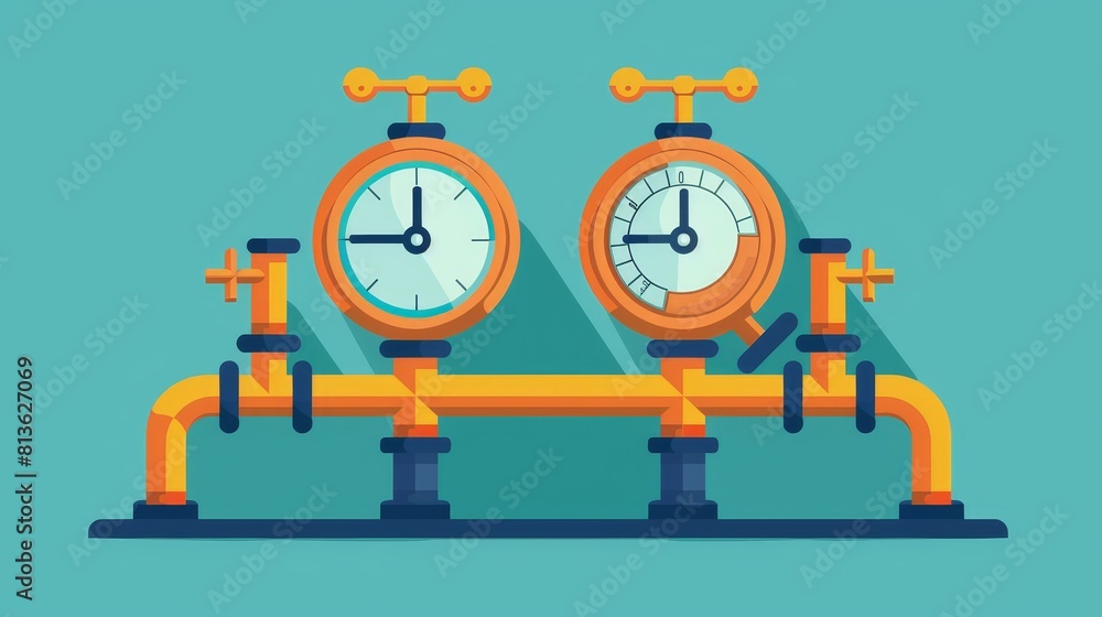Pressure valves flat design front view gas control theme cartoon ...
