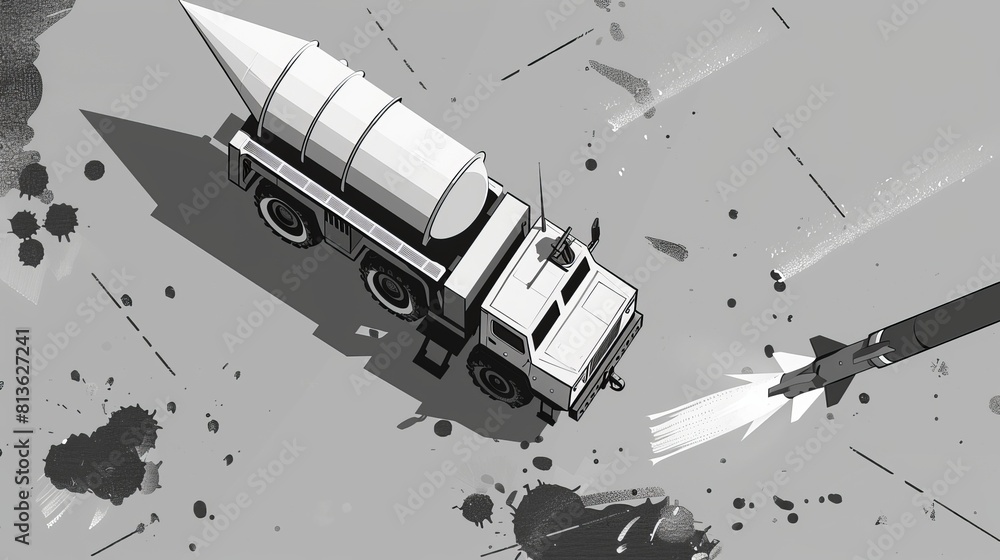 Realistic mobile missile system flat design top view rapid deployment ...