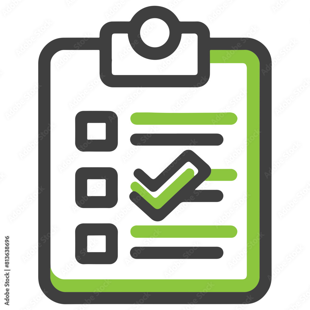 Black, white, and green checklist icon, representing thorough inventory ...
