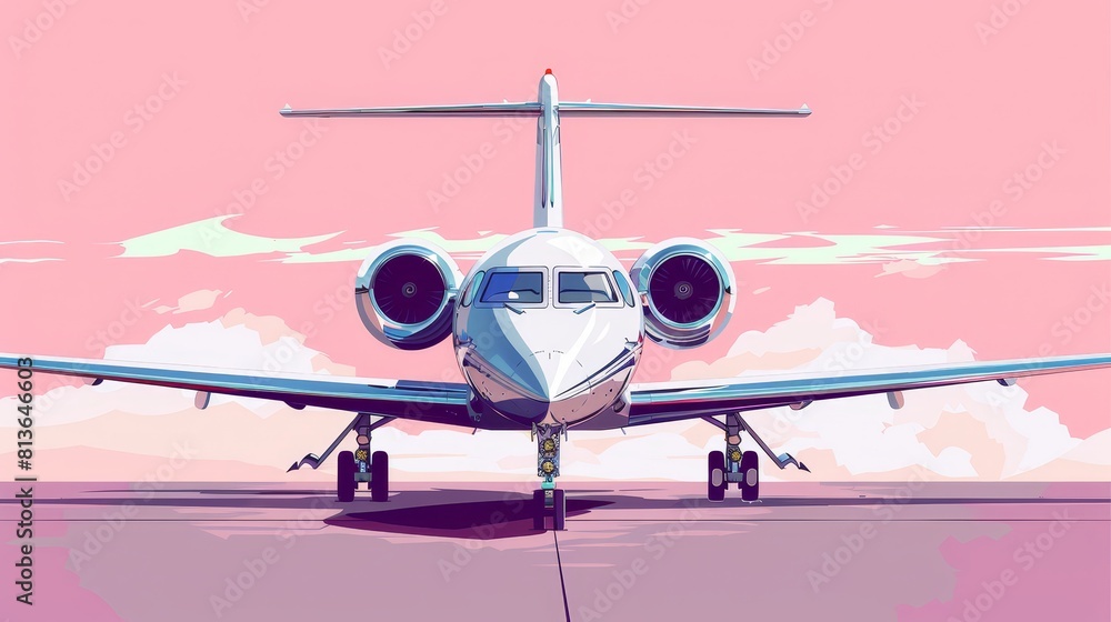 VIP jet flat design front view high-end transport theme cartoon drawing ...