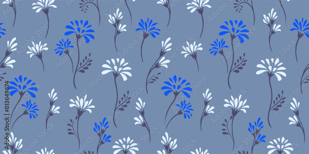 Pastel blue seamless pattern with simple creative wild tiny floral ...