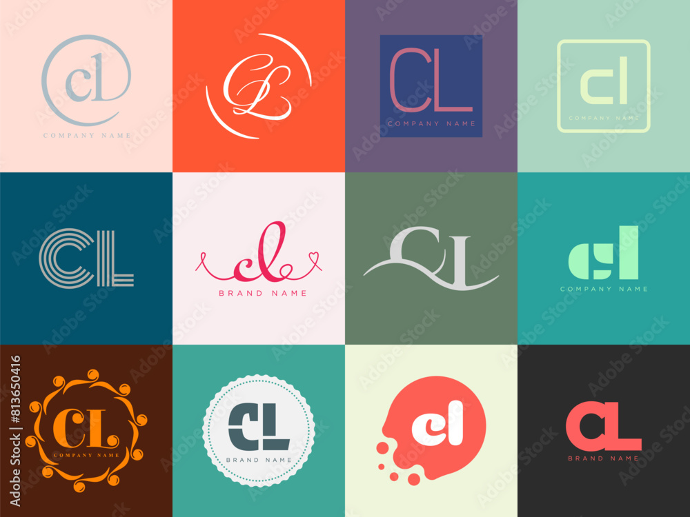 CL logo company template. Letter c and l logotype. Set different ...