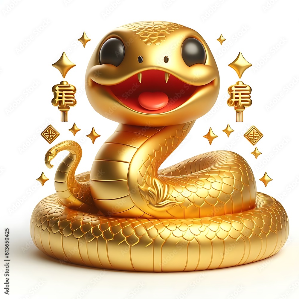 3d chinese happy gold snake with happy face, lunar new year theme ...