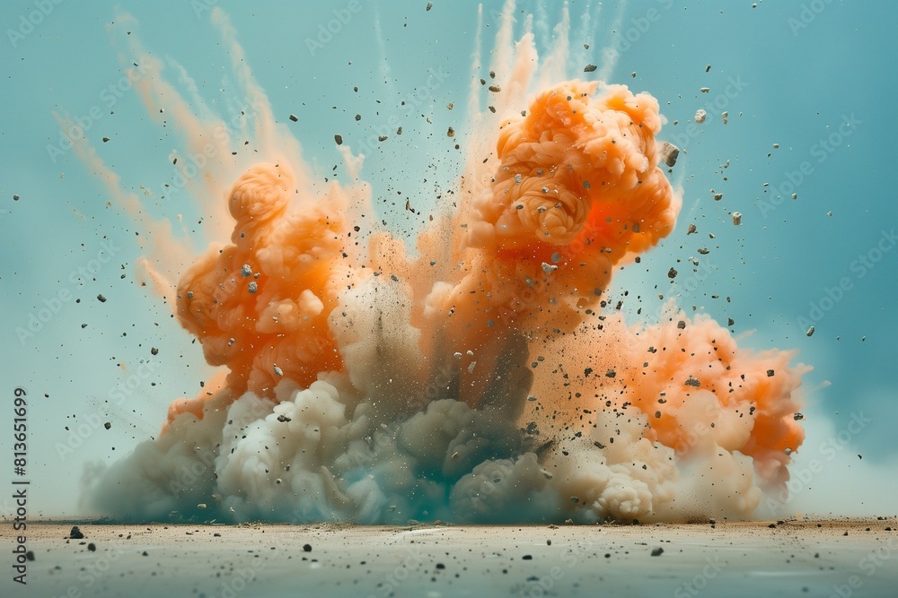 Photorealistic image of a bomb explosion with fragments, clouds of ...